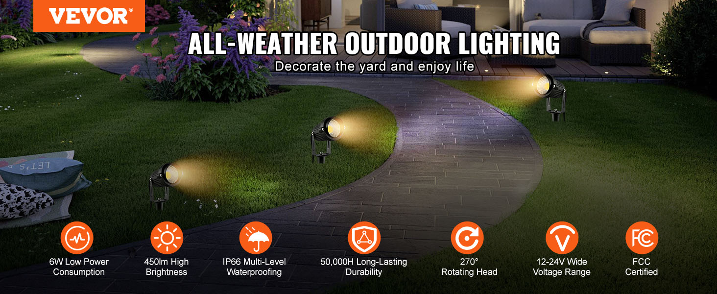VEVOR Landscape Lighting, 6W Low Voltage LED Landscape Lights, IP66 ...