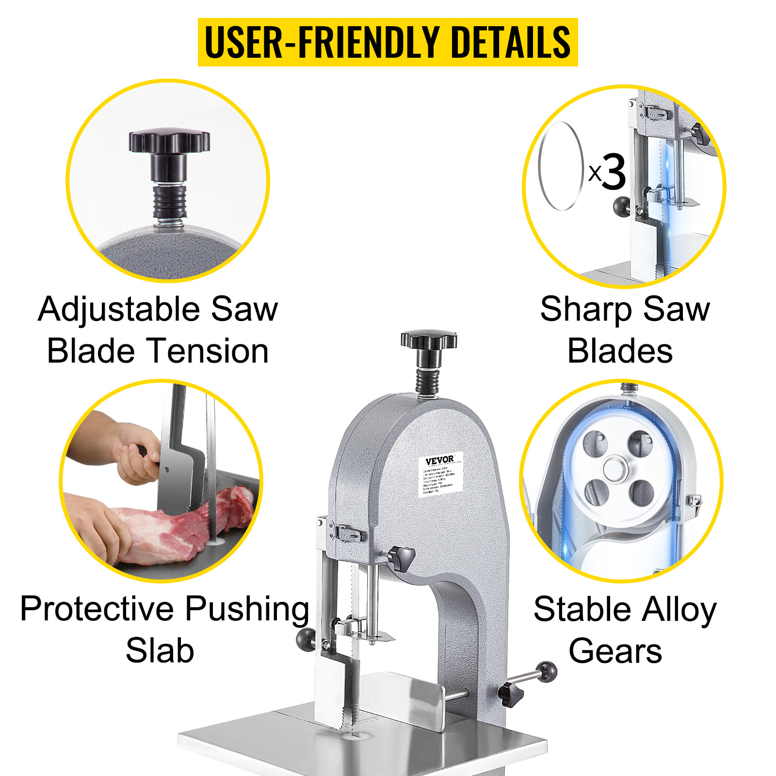 VEVOR Commercial Meat Bone Saw Machine 850W 304 Stainless Steel Worktop ...