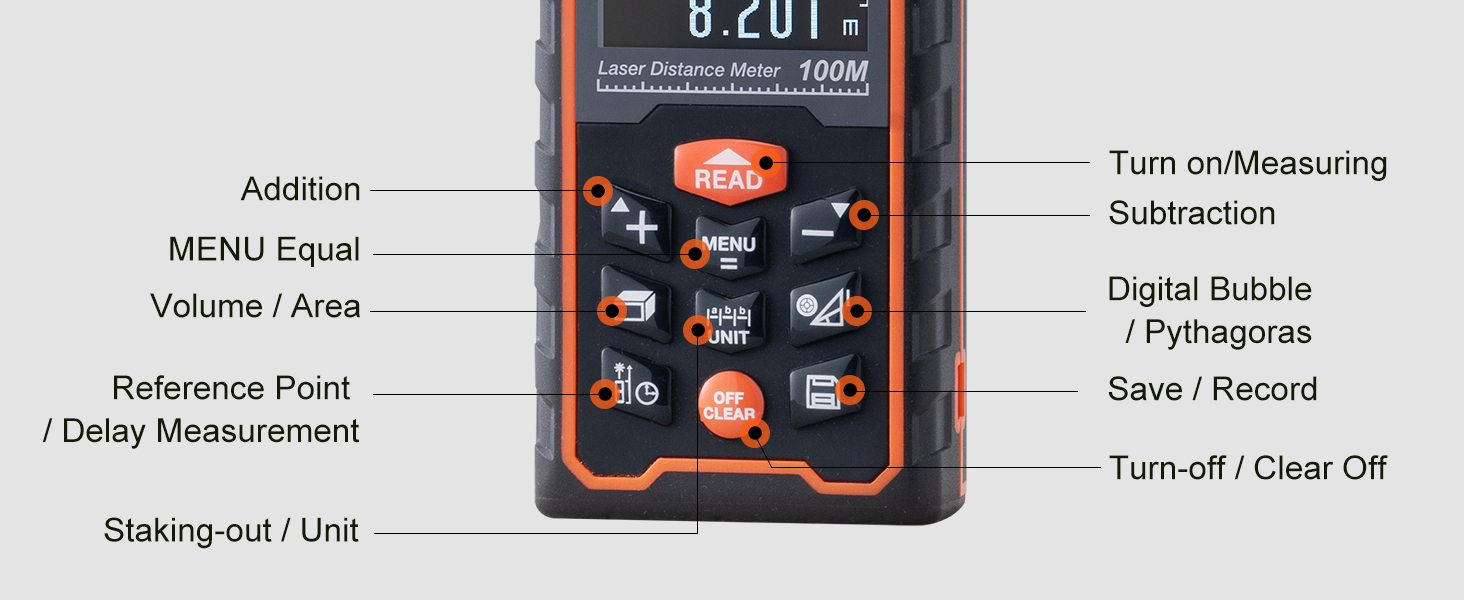 VEVOR Laser Measure, 328 ft, ±1/16'' Accuracy Laser Distance Measure ...