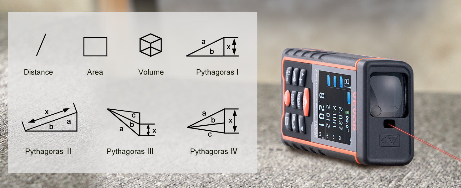 VEVOR Laser Measure, 328 ft, ±1/16'' Accuracy Laser Distance Measure ...
