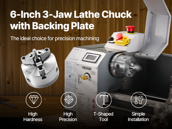 VEVOR 6 in 3-Jaw Self-Centering Lathe Chuck 1 1/2 in-8 Threaded Backing ...