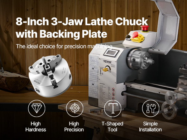 8 Inch 3-Jaw Self-Centering Lathe Chuck with 2 1/4 in-8 Threaded ...