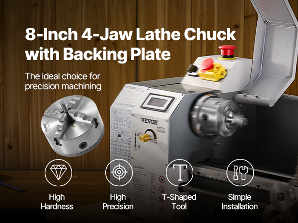 VEVOR 8 in 4-Jaw Self-Centering Lathe Chuck 1 1/2 in-8 Threaded Backing ...