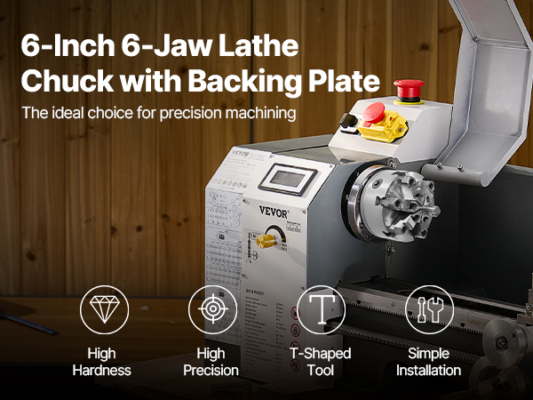 6 Inch 6-Jaw Self-Centering Lathe Chuck with D1-4 Cam Lock Backing ...