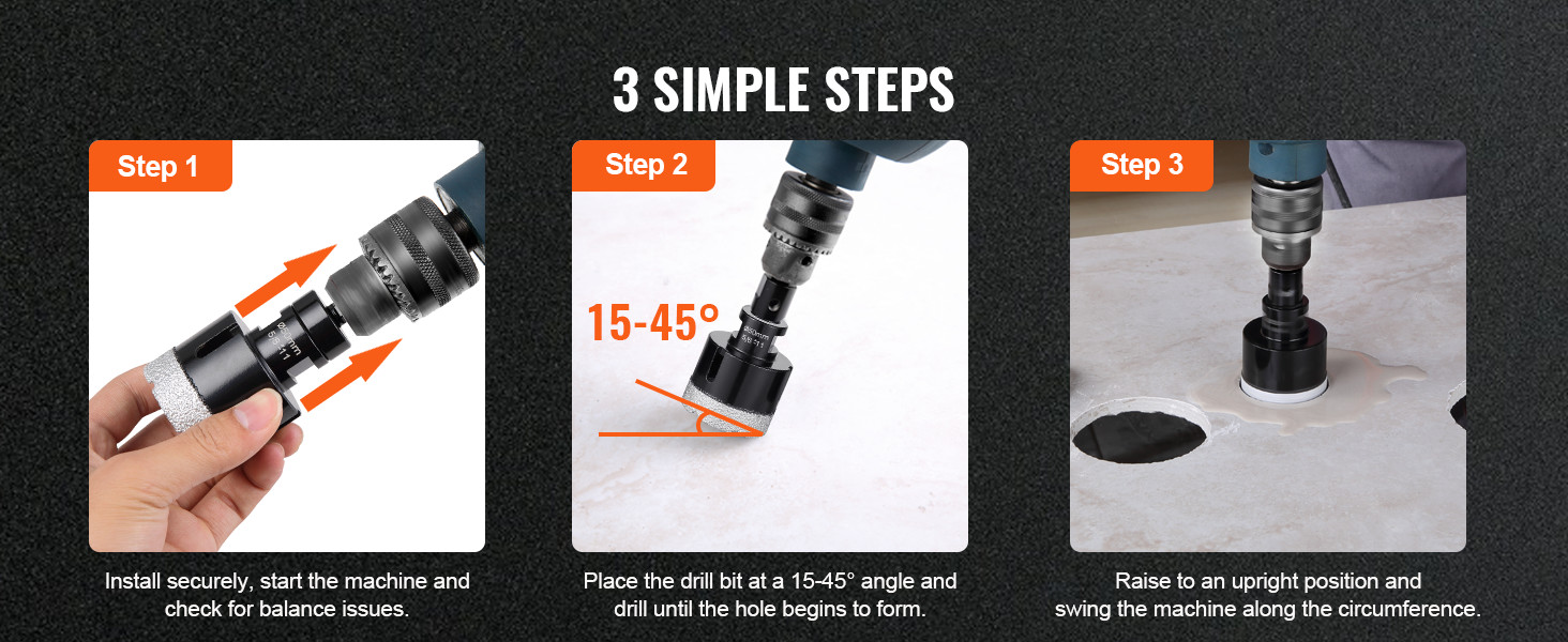 VEVOR Diamond Core Drill Bit Set, 6 PCS 20/25/35/50/75/100mm Diamond ...