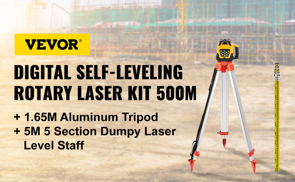 Vevor Rotary Green Laser Kit 500m+1.65m Aluminum Tripod+5m Laser Level ...