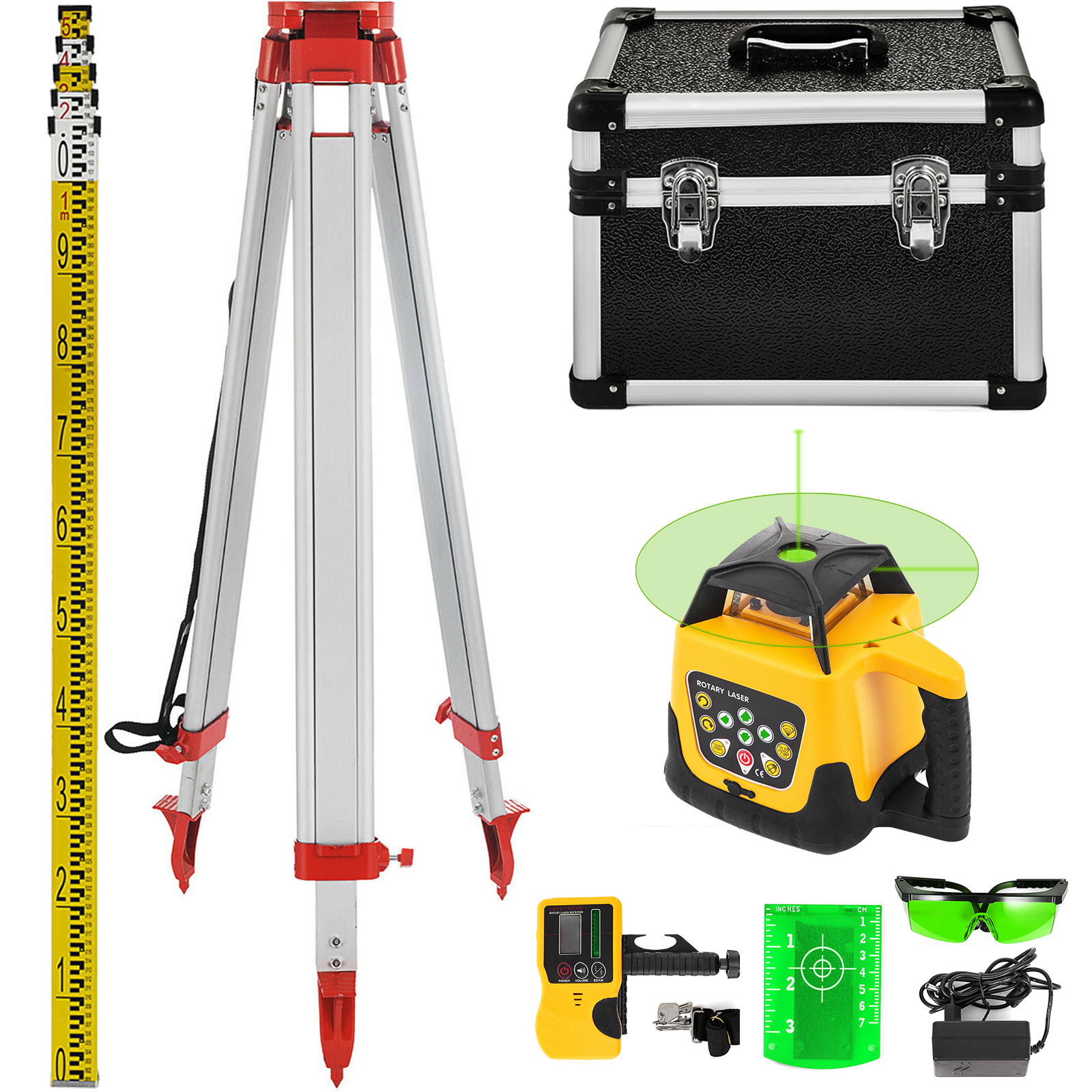 Vevor Rotary Green Laser Kit 500m+1.65m Aluminum Tripod+5m Laser Level ...
