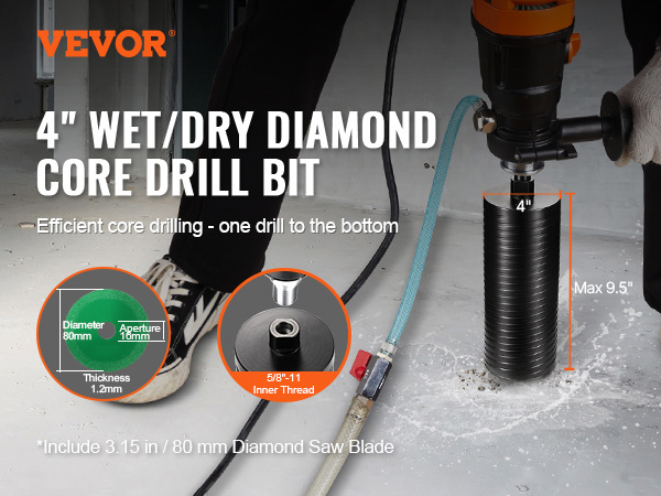VEVOR Core Drill Bit, 4" Wet/Dry Diamond Core Drill Bits for Brick and ...
