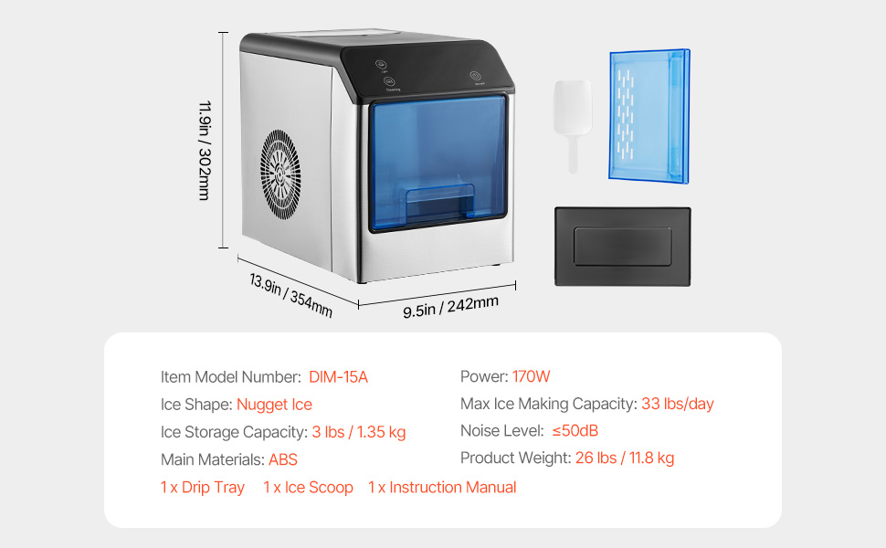 Countertop Nugget Ice Maker 33Lbs/24H Self-Cleaning with Scoop Home ...