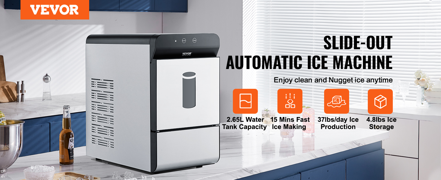 VEVOR Countertop Ice Maker, 37lbs in 24Hrs, Auto Self-Cleaning Portable ...