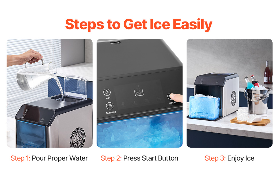 VEVOR Countertop Nugget Ice Maker 33Lbs/24H Self-Cleaning with Scoop ...