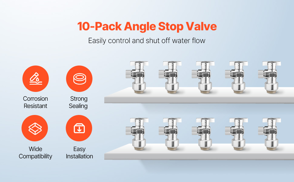 10 Pack Angle Stop Valve Push-to-Connect 1/2" PTC x 3/8" OD Compression ...