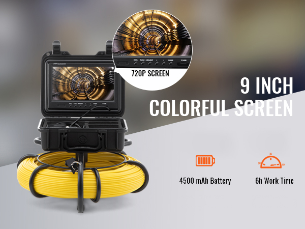VEVOR Sewer Camera Pipe Inspection Camera 9-inch 720p Screen Pipe ...