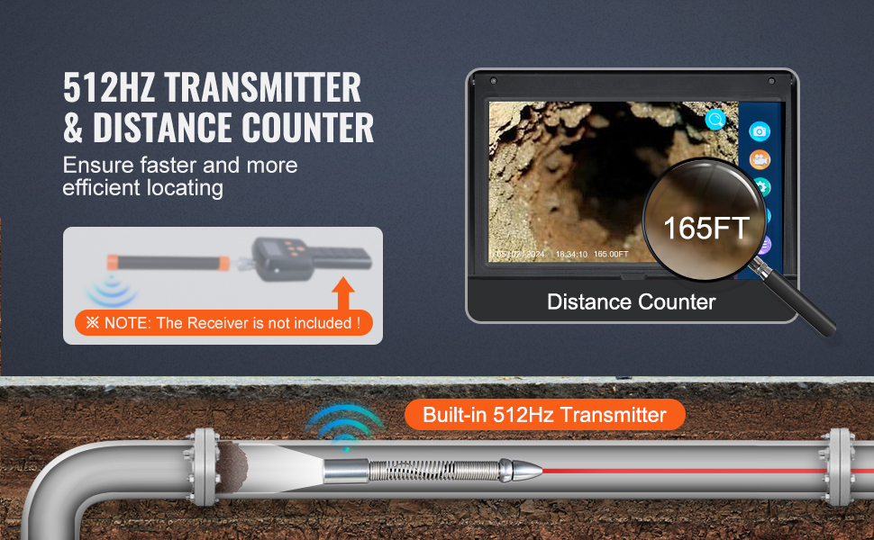 VEVOR Sewer Camera 165 ft/50m Self-Leveling Drain Camera with 10.1 ...