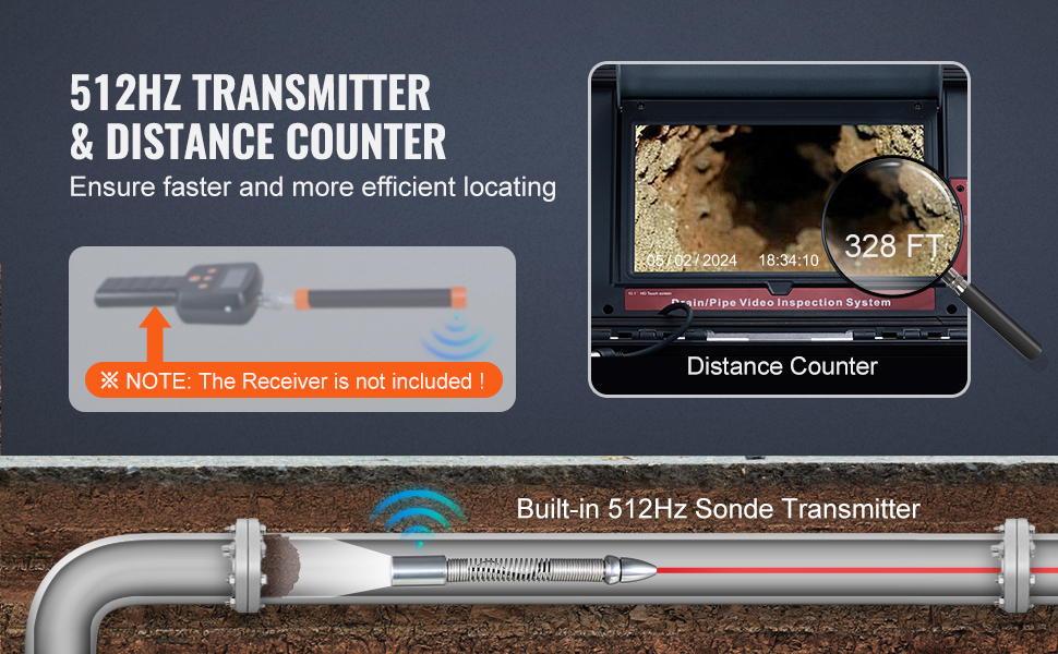 VEVOR Sewer Camera 328 ft/100m Self-Leveling Drain Camera with 10.1 ...