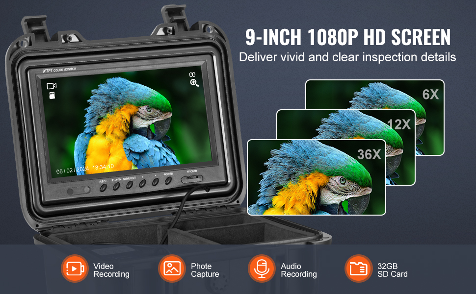 VEVOR Sewer Camera 165 ft/50m Self-Leveling Drain Camera with 9" Screen ...