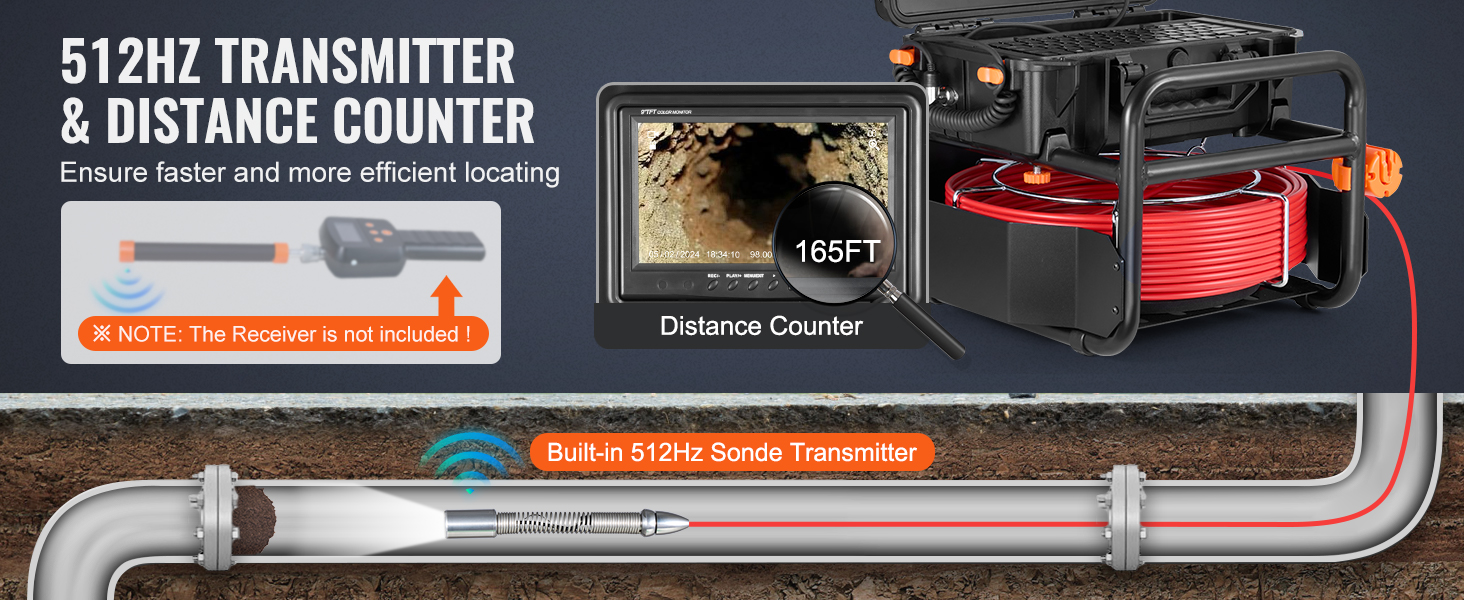 Sewer Camera 165 ft/50m Self-Leveling Drain Camera with 512Hz ...