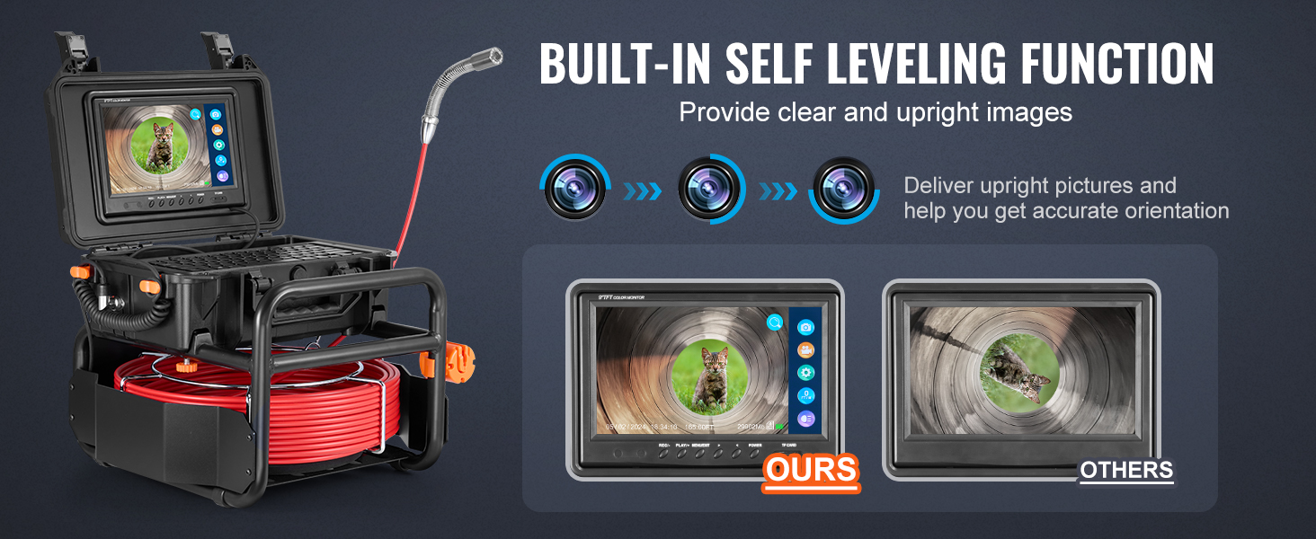 VEVOR Sewer Camera 165 ft/50m Self-Leveling Drain Camera with 512Hz ...
