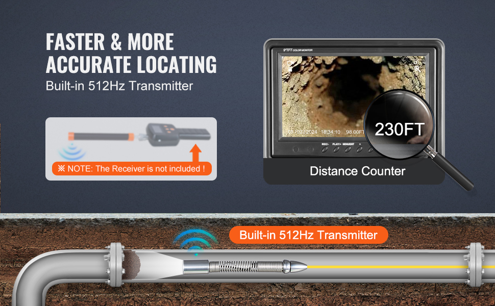 VEVOR Caméra Inspection Canalisation Égout Autonivelant 70m avec Émetteur 512Hz | VEVOR FR