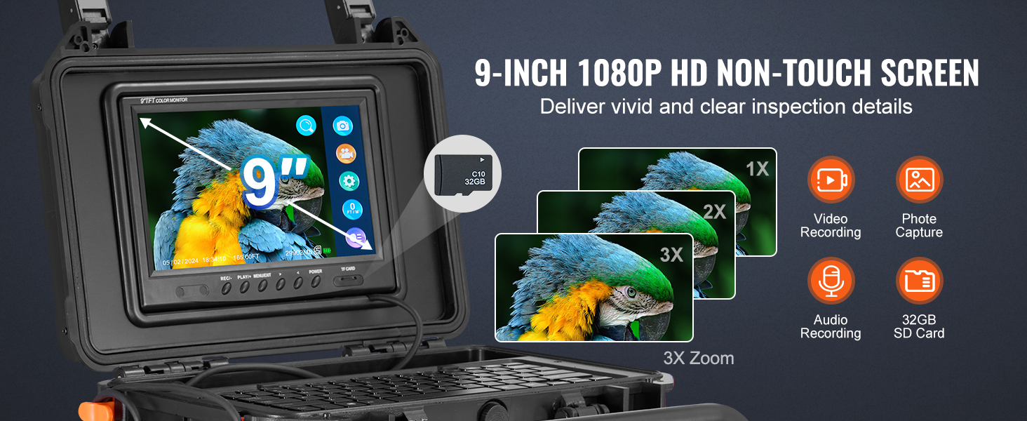 VEVOR Sewer Camera 230 ft/70m Self-Leveling Drain Camera with 512Hz ...