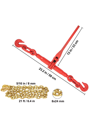 VEVOR Chain Load Binder, 5/16" Tie Down Kit w/ 6600LBS Working Load ...