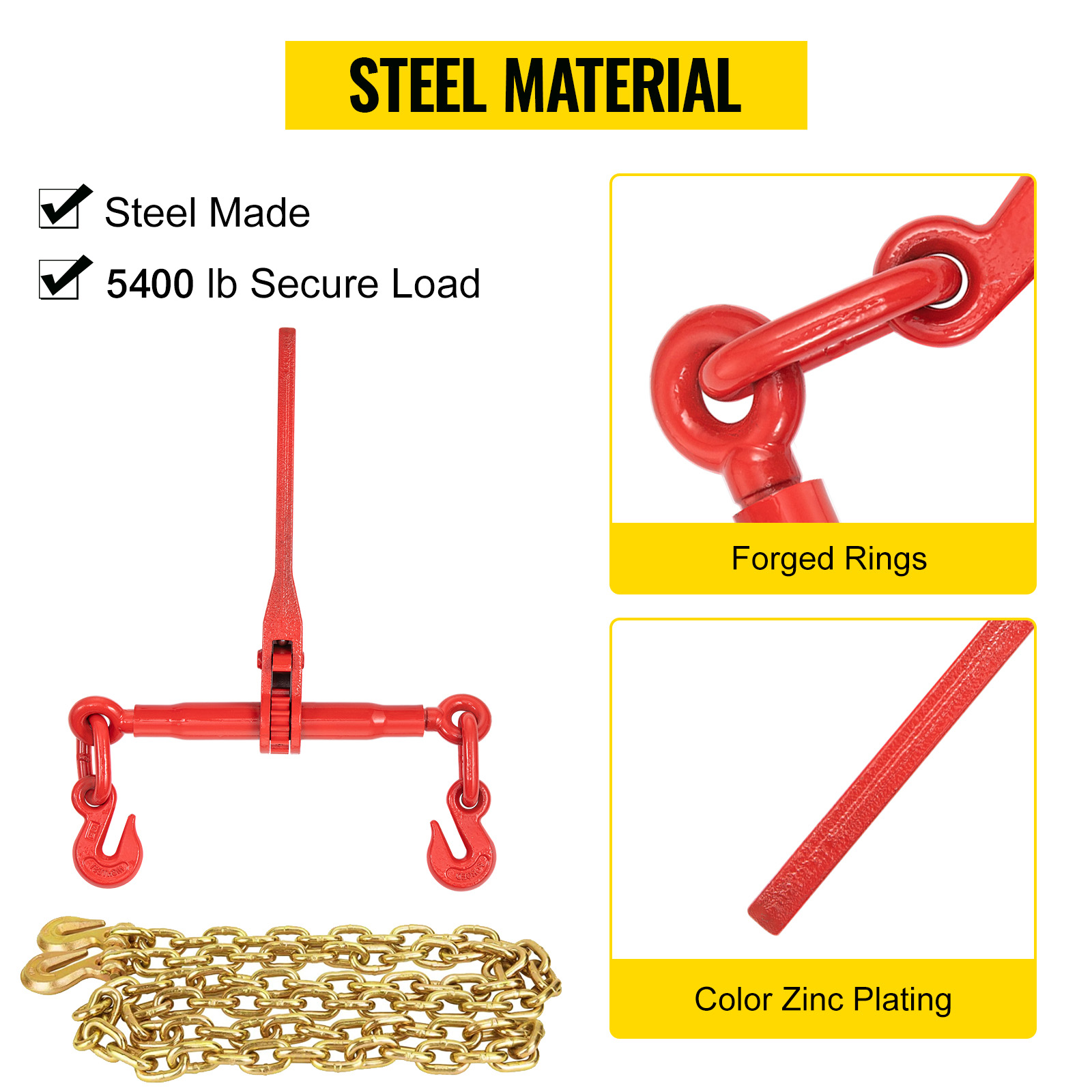 VEVOR Chain Load Binder, 5/16" Tie Down Kit w/ 6600LBS Working Load ...