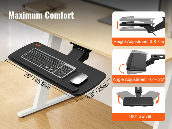 VEVOR Keyboard Tray under Desk Adjustable Height, Height and Angle ...