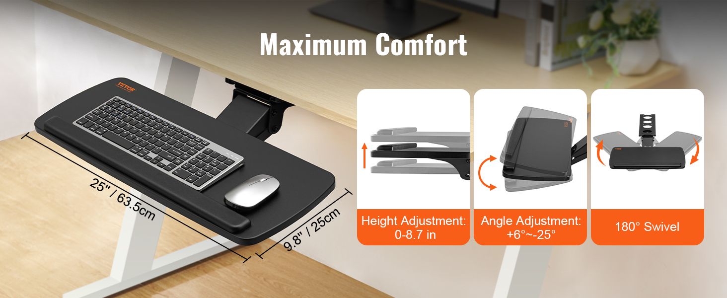 VEVOR Keyboard Tray under Desk Adjustable Height, Height and Angle ...