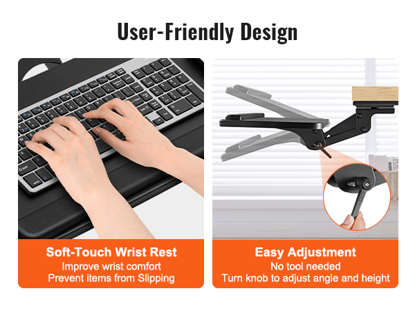 VEVOR Keyboard Tray under Desk Adjustable Height, Height and Angle ...