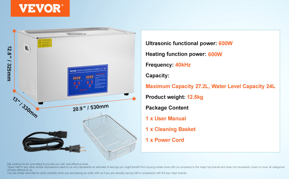 VEVOR Ultrasonic Cleaner 30L Ultrasonic Cleaner for Cleaning Eyeglasses ...