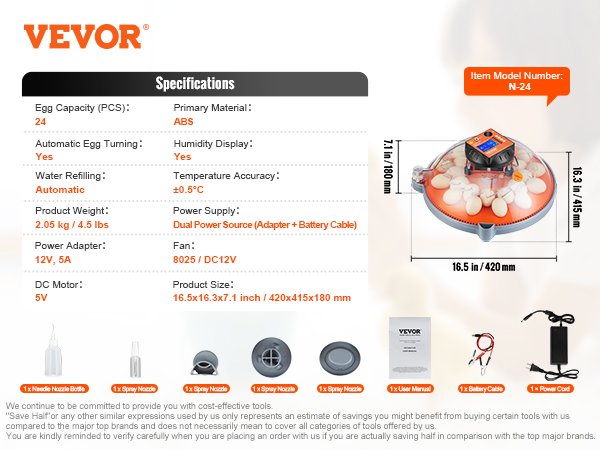 VEVOR Egg Incubator, Incubators for Hatching Eggs, Automatic Egg Turner with Temperature and ...