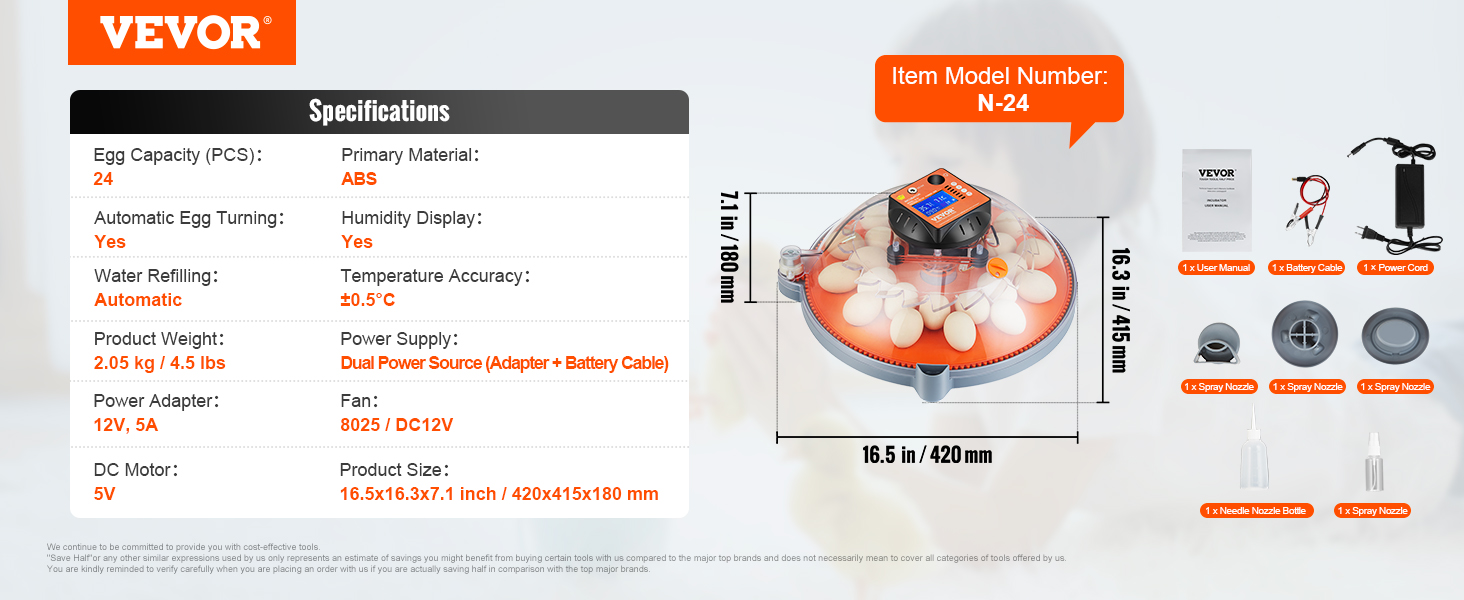 VEVOR Egg Incubator, Incubators for Hatching Eggs, Automatic Egg Turner with Temperature and ...