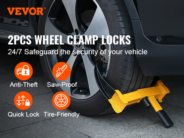 VEVOR Wheel Lock, 2 Packs Universal Wheel Clamp Lock, Adjustable Anti ...