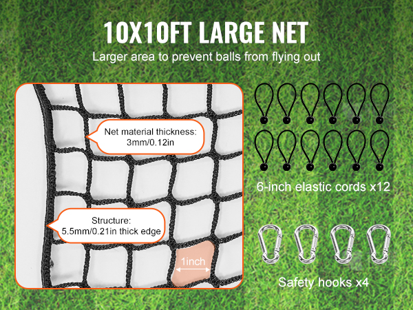 VEVOR 10x10ft Golf Practice Net Indoor Hitting Net for Baseball Hockey ...