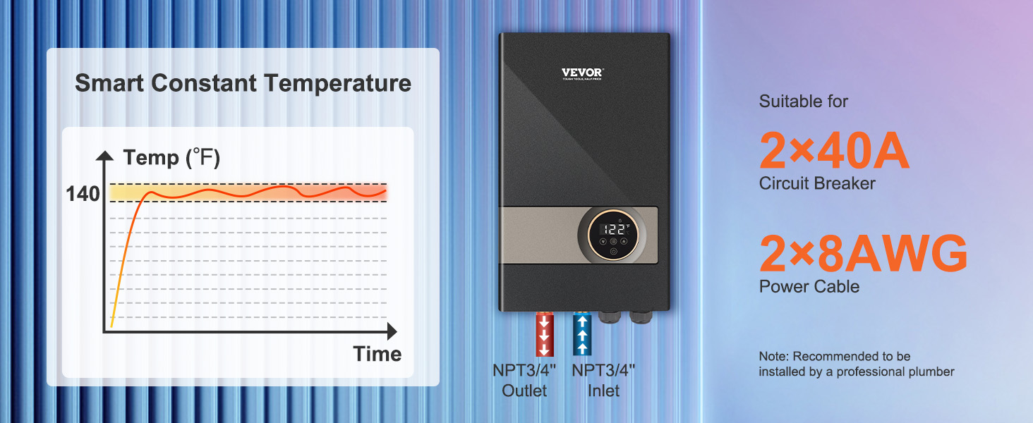 VEVOR Instant Water Heater, 18kw Electric Tankless Water Boiler ...
