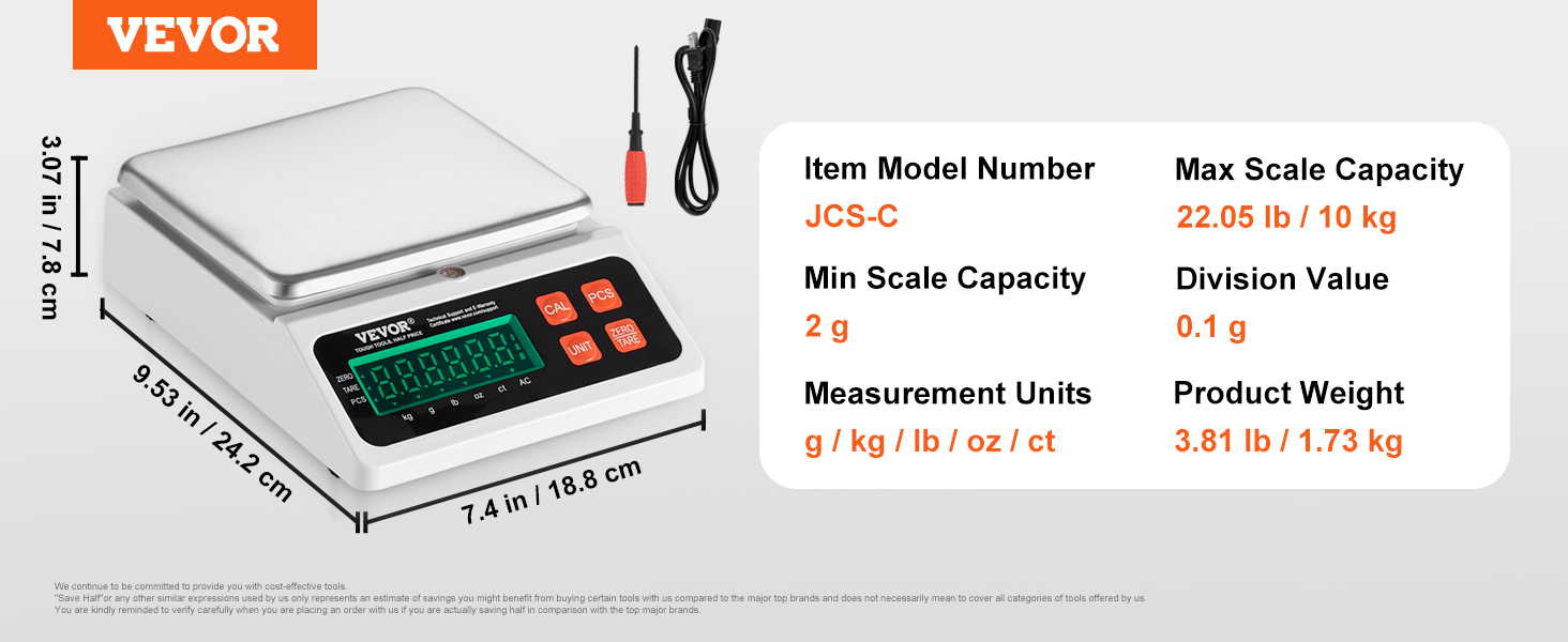 VEVOR Industrial Counting Scale, 10 kg x 0.1 g, Digital Scale for Parts ...