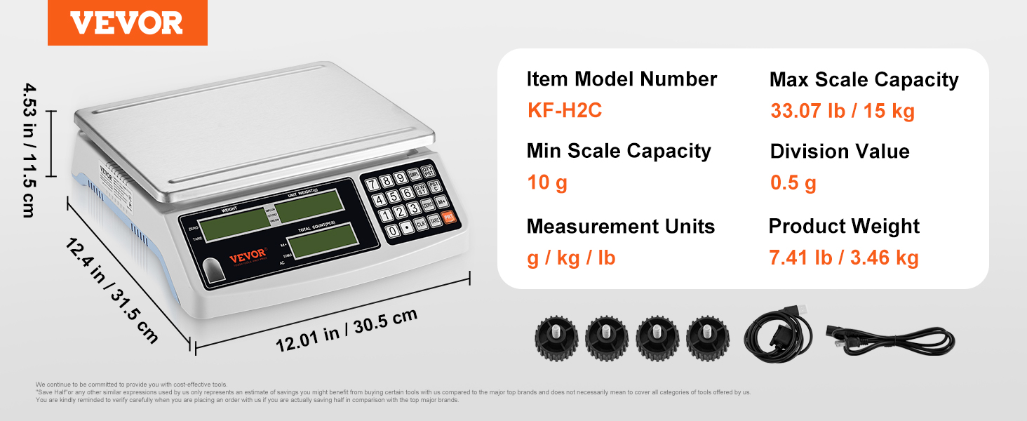VEVOR Industrial Counting Scale, 15 kg x 0.5 g, Digital Scale for Parts ...