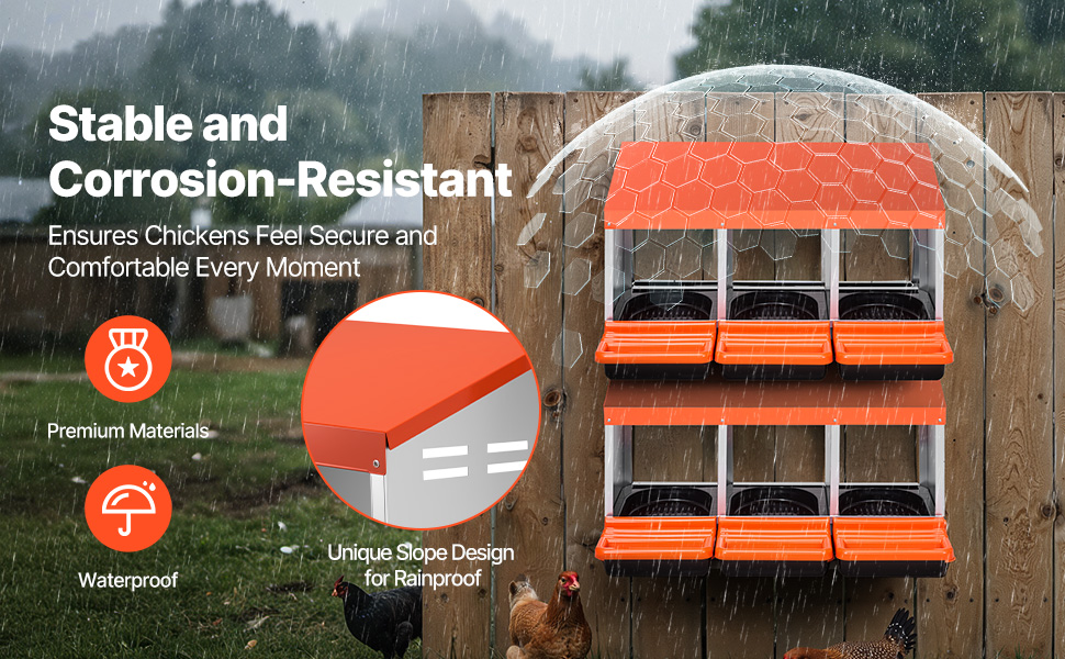 VEVOR 3-Compartment Chicken Nest Box Metal Box with Inclined Nesting ...