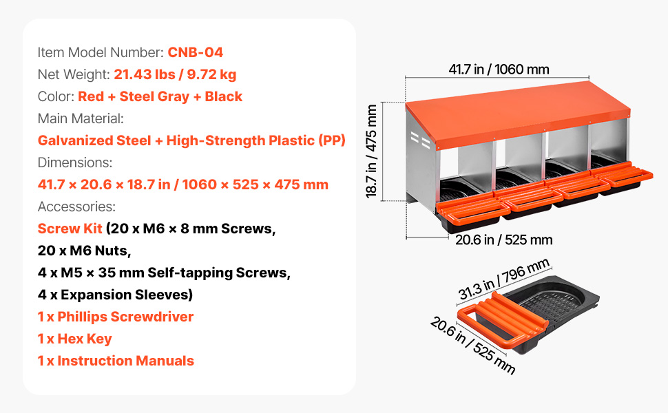 VEVOR 4-Compartment Chicken Nest Box Metal Box with Inclined Nesting ...