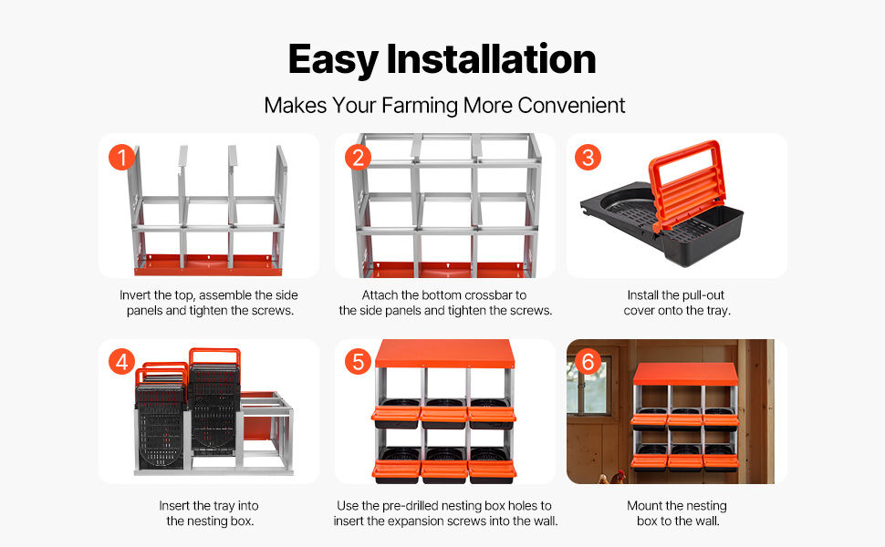 VEVOR 6-Compartment Chicken Nest Box Mental Box with Inclined Nesting ...