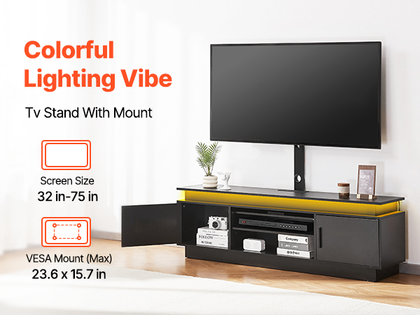 VEVOR 52" TV Stand with Mount for up to 75 in TVs, Entertainment Center ...