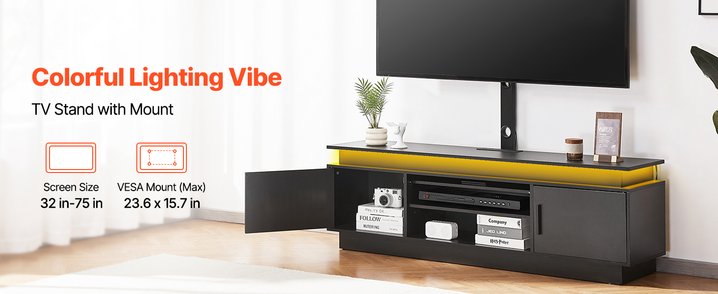 VEVOR 52" TV Stand with Mount for up to 75 in TVs, Entertainment Center ...