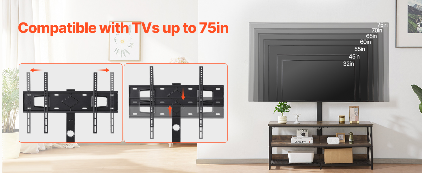 48" TV Stand with Mount for up to 75" TV Power Outlet & Storage ...