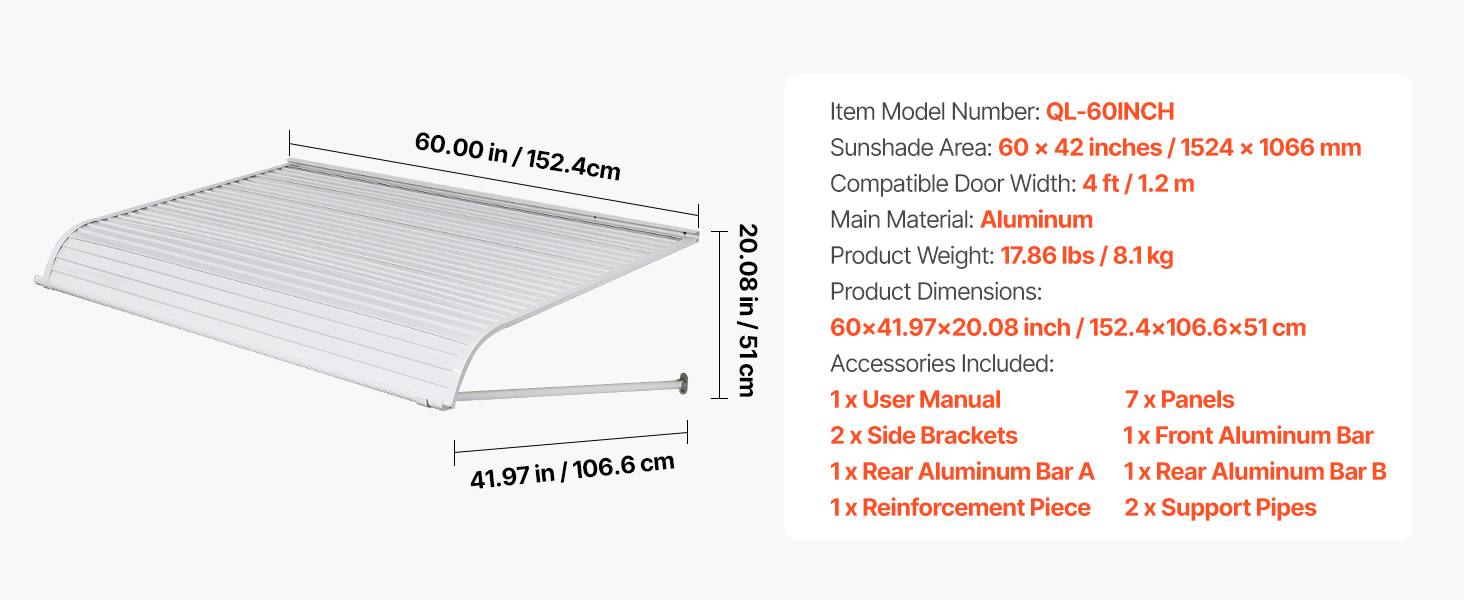 Window Awning Door Canopy 60x42 in Aluminum Alloy Front Door Awnings ...