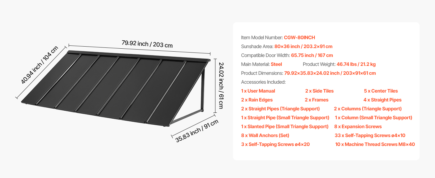 Window Awning Door Canopy 80x36 in Outdoor Steel Front Door Awnings ...