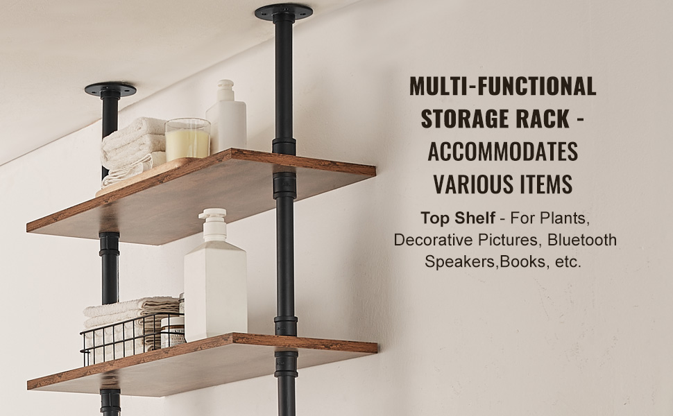 VEVOR Industrial Pipe Shelf 5 Tier 24x9.84in Wall-Mount for Kitchen ...