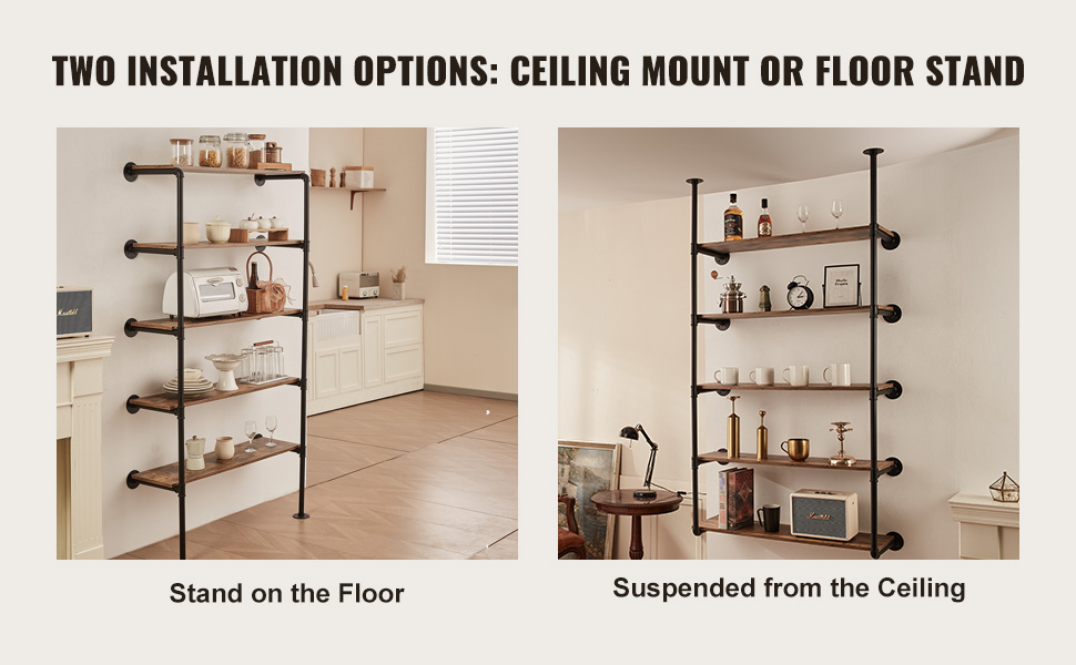 VEVOR Industrial Pipe Shelf 5 Tier 2PCS 11.8in W Wall-Mount Planks NOT ...