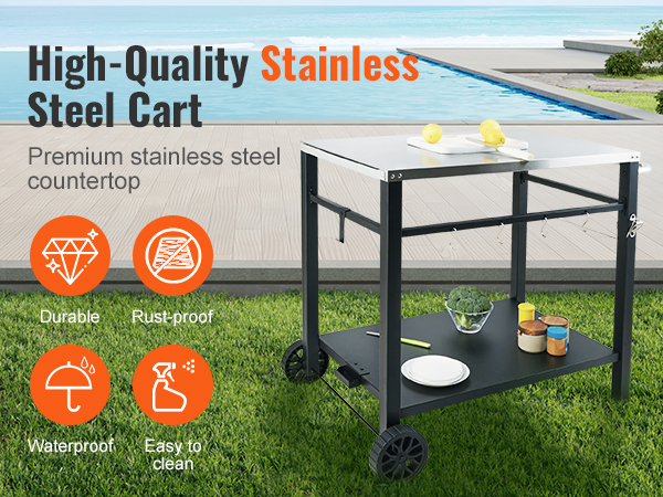 VEVOR Outdoor Grill Dining Cart with Double-Shelf, BBQ Movable Food ...