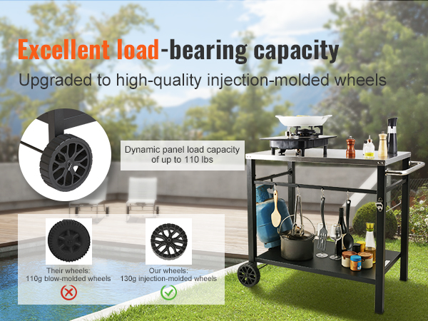 VEVOR Outdoor Grill Dining Cart with Double-Shelf, 85*55cm BBQ Movable ...