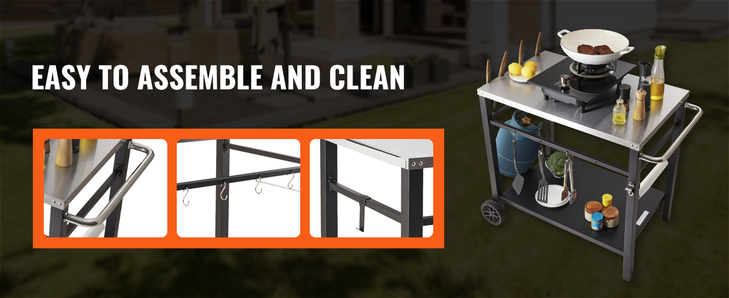 VEVOR Outdoor Grill Dining Cart with Double-Shelf, BBQ Movable Food ...